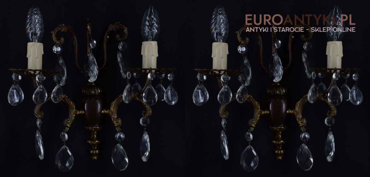 2 antyczne lampy ścienne z kryształami - włoskie kinkiety pałacowe - EuroAntyki